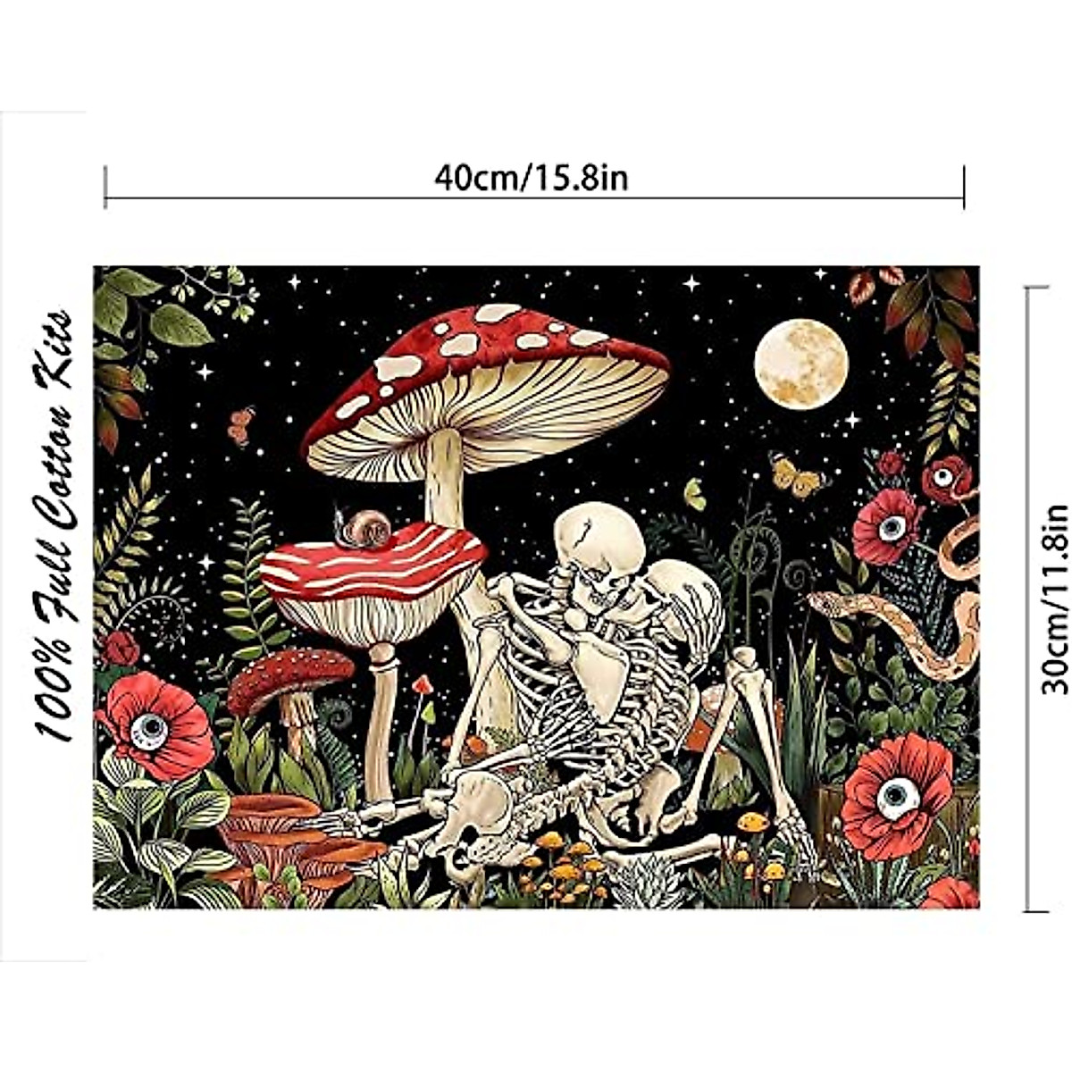 Mushroom Stamped Cross Stitch Kits, Skeleton Trippy Flower Plant Cross Stitch Ornament Kits for Adults Beginners,Hippie Cool Nature Moon Star Cross-Stitch Stamped Kits for Home Wall Decor 12x16 inch