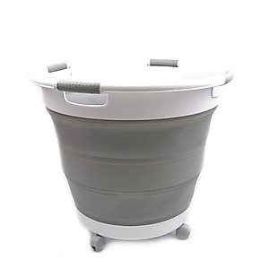 SAMMART 66L Collapsible Laundry Basket with Wheels - Foldable Pop Up Storage Container/Organizer with Wheels - Portable Washing Tub - Space Saving Hamper/Basket with Wheels (1, Grey)