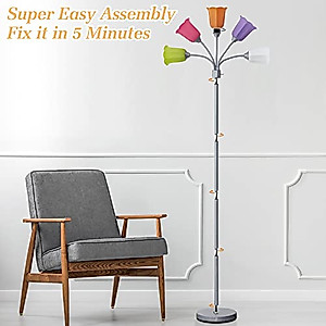 GyroVu Medusa LED Floor Lamp, Multi Head Modern Tall Lamp with Adjustable Gooseneck Standing Lamps Led Tall Lamp for Living Room Bedroom Kids Room Office 6 Color Lampshades Bulb Not Included Silver