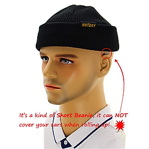 KNITDAY Sailor Trawler Short Thick Knit Fisherman Beanie Hats for Men and Women Plus Size Roll up Edge Cuff Streetwear Skull Cap Unisex Daily Wearing (Black)