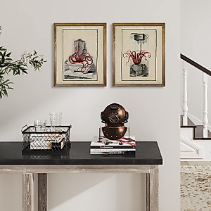 Funny Bathroom Wall Decor - Vintage Surreal Octupus Wall Art - Unique Cool Bathroom Pictures - Quirky Bizarre Bath Posters - Steampunk Cute Bathroom Accessories - Toilet Sign - Powder Room Print