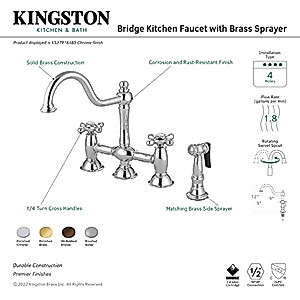 Kingston Brass KS3792AXBS Restoration Bridge Kitchen Faucet, 9", Polished Brass