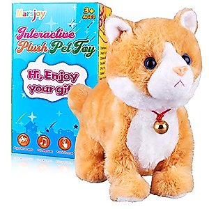 Yellow Robot Cat Plush Cat Stuffed Animal Interactive Cat Meow Kitten Touch Control, Electronic Cat Pet, Robotic Cat Cat Kitty Toy, Animated Toy Cats for Girls Baby Kids L:12"