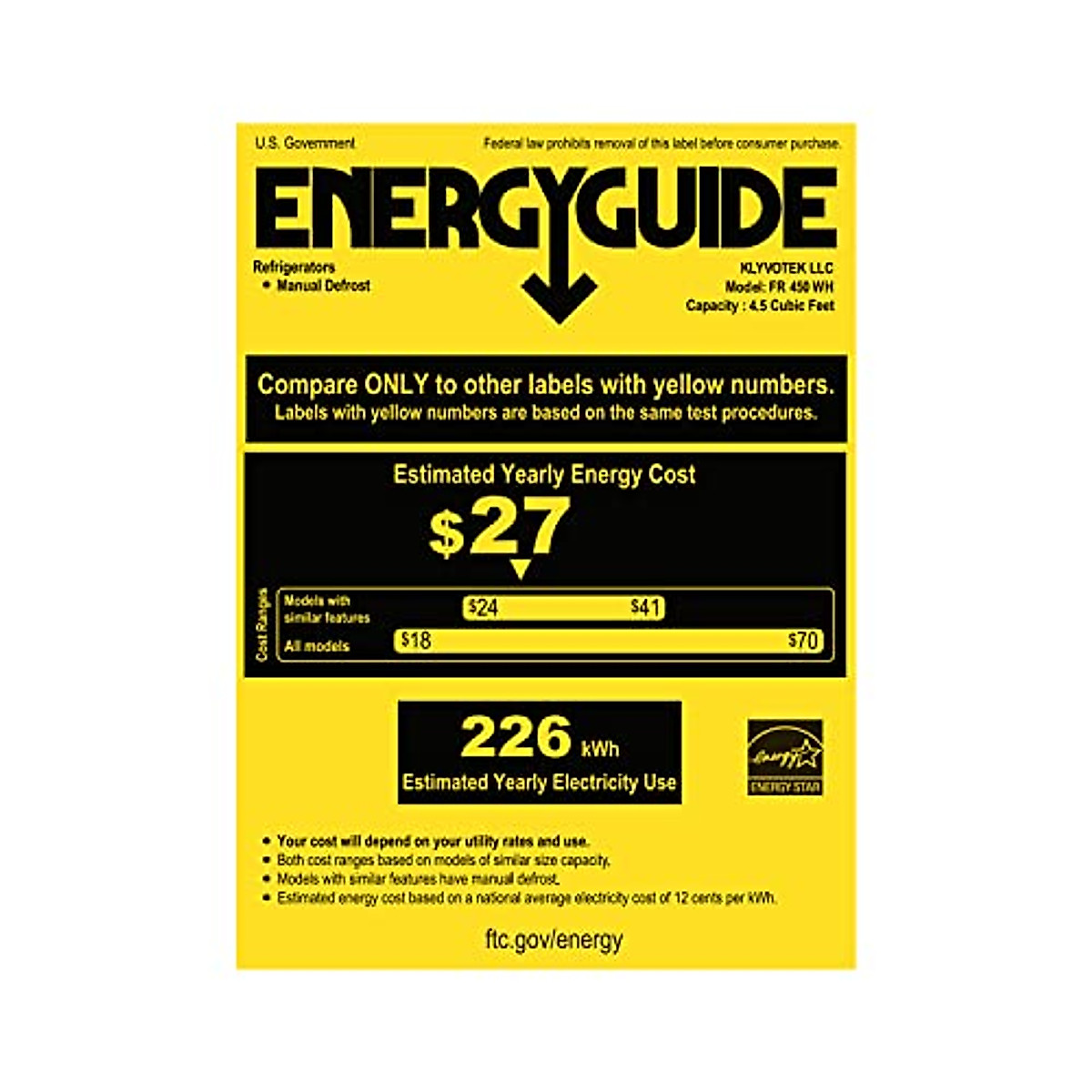 Frestec 4.5 CU' Small Refrigerator, Compact Refrigerator, Mini Fridge, Mini Fridge with Freezer, Door Swing, White (FR 450 WH)