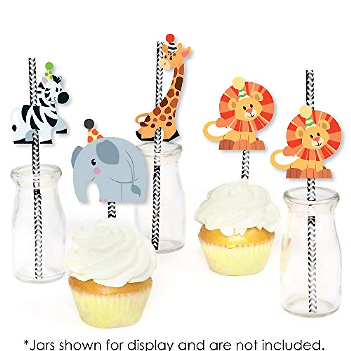 Jungle Party Animals - Paper Straw Decor - Safari Zoo Animal Birthday Party or Baby Shower Striped Decorative Straws - Set of 24