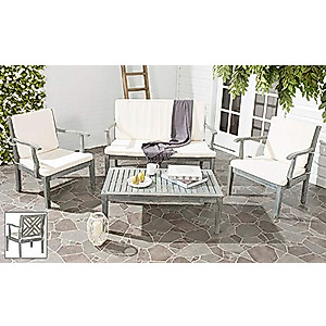SAFAVIEH Outdoor Living Collection Bradbury 4-Piece Outdoor Living Set, Natural/Beige, Chair: 25.6" x 24.8" x 31.9" Bench: 48.4" x 24.8"