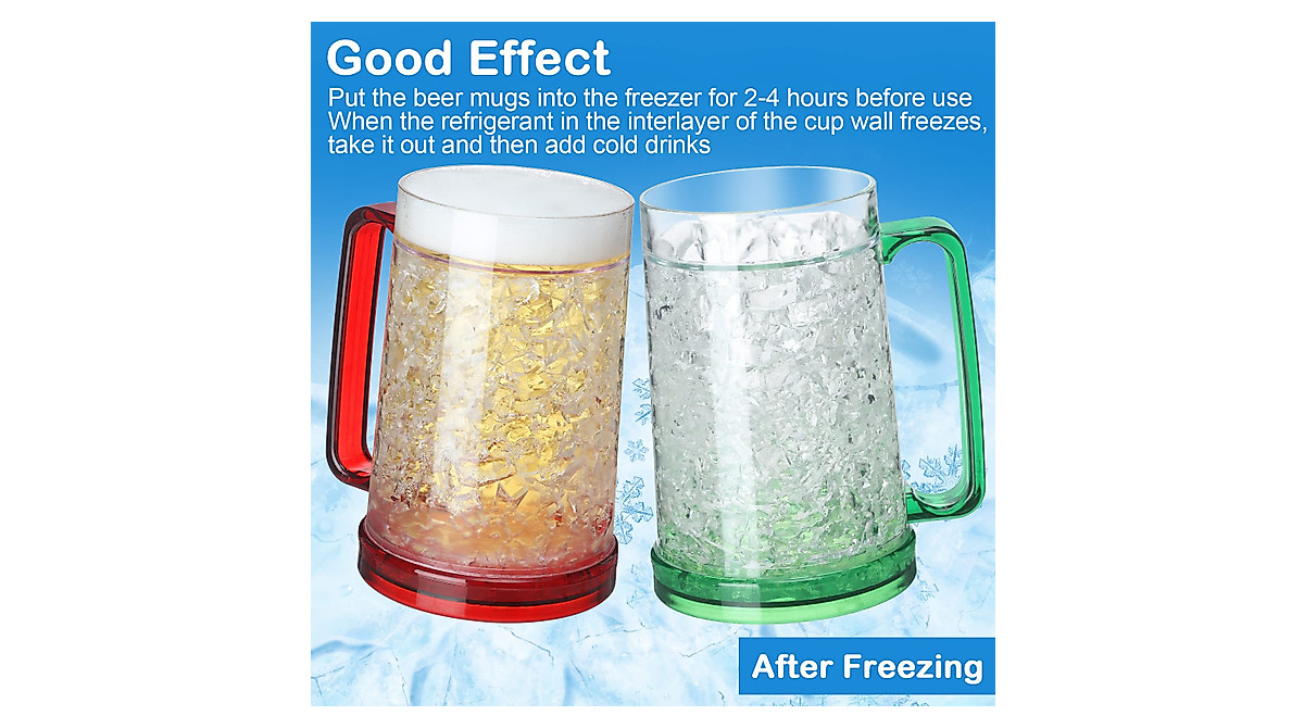 Insulated Freezer Beer Mugs - 6 Pack for Parties