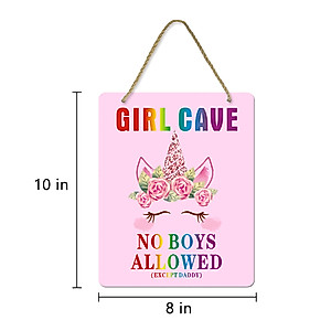 Uflashmi Girl Bedroom Decor Girl Cave Sign No boys Allowed Except Dad Sign, Little Baby Girl Room Decor, 8X10 Inch