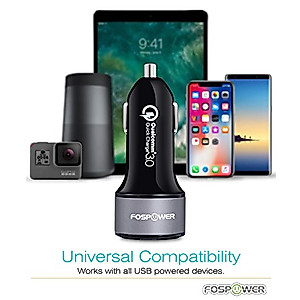 FosPower USB Car Charger UL Listed 36W Fast Charging Qualcomm 3.0 Quick Charge Dual USB Smart Ports with LED Light Compatible with iPhone 14 Pro Max, Google Pixel 6, Samsung Galaxy S22, and More