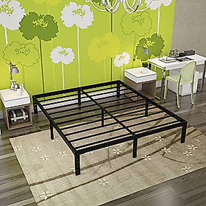Tooyyer Queen Size Bed Frame 18inch High Heavy Duty Metal Platform 2500 lbs Steel Slat Mattress Support Bed Frames No Box Spring Needed Non-Slip Noise Free Queen Frame