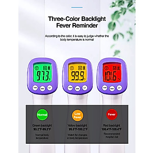 HUHETA Infrared Thermometer for Adults, Non Contact Forehead Thermometer with Fever Alarm, Accurate Reading and Memory Function, Body Temperature & Surface of Objects Use (Purple)
