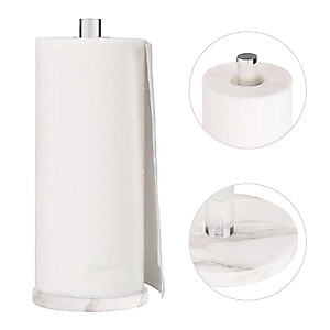 WORHE Paper Towel Holder White Marble Base for Countertop Acrylic Standing Kitchen Paper Towel Rack with 5.5" Diameter White Marble Base, Paper Towel Dispenser for Kitchen Bathroom 1 Pack(YGC002)