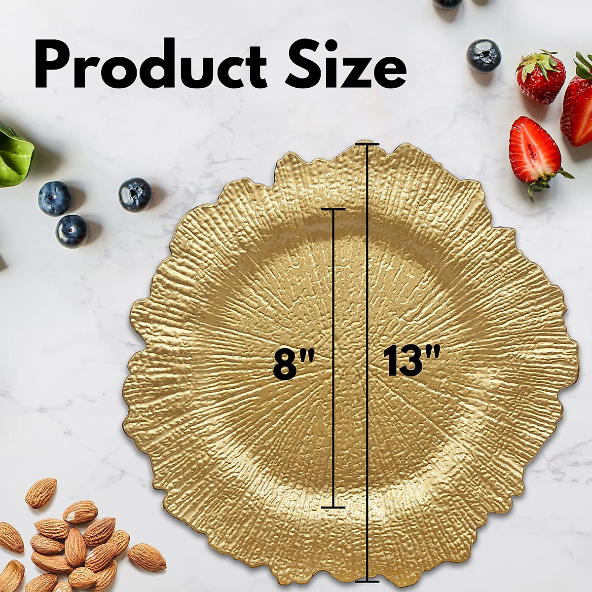 DaCakeWS Gold Reef Charger Plates 10PCS, 13inch Plastic Floral Charger Plates Wedding for Dinner,Wedding,Party,Event,Decoration(Reef Gold10)