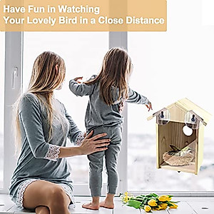 Pintuson 2 Pack Window Bird Houses for Viewing, See Through Bird House for Window, Transparent Spy Birdhouse for Outdoor, Wooden Bird Nest with Strong Suction Cups