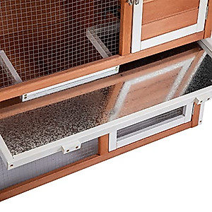 2-Story Wooden Rabbit Hutch Indoor Outdoor Guinea Pig Cage with Ventilation Door, Removable Tray, Ramp, Waterproof Roof, Water Bottles, Solid Wood Hamster/Bunny Hutch for Small Animals (Orange)