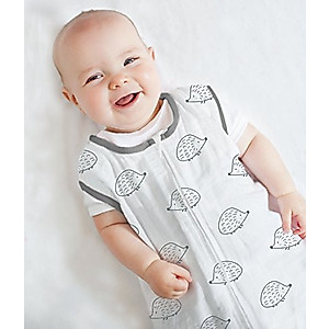 SwaddleDesigns Cotton Muslin zzZipMe Sleeping Sack, Wearable Blanket with 2-Way Zipper, Black Hedgehog, Large (12-18 Month) (Pack of 1)