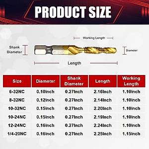 wesleydrill Titanium Combination Tap Drill Bit Set 6 Pcs Screw Tapping Bit Multi-Function Bit Set Fit for Light Metal Aluminum Board Iron etc