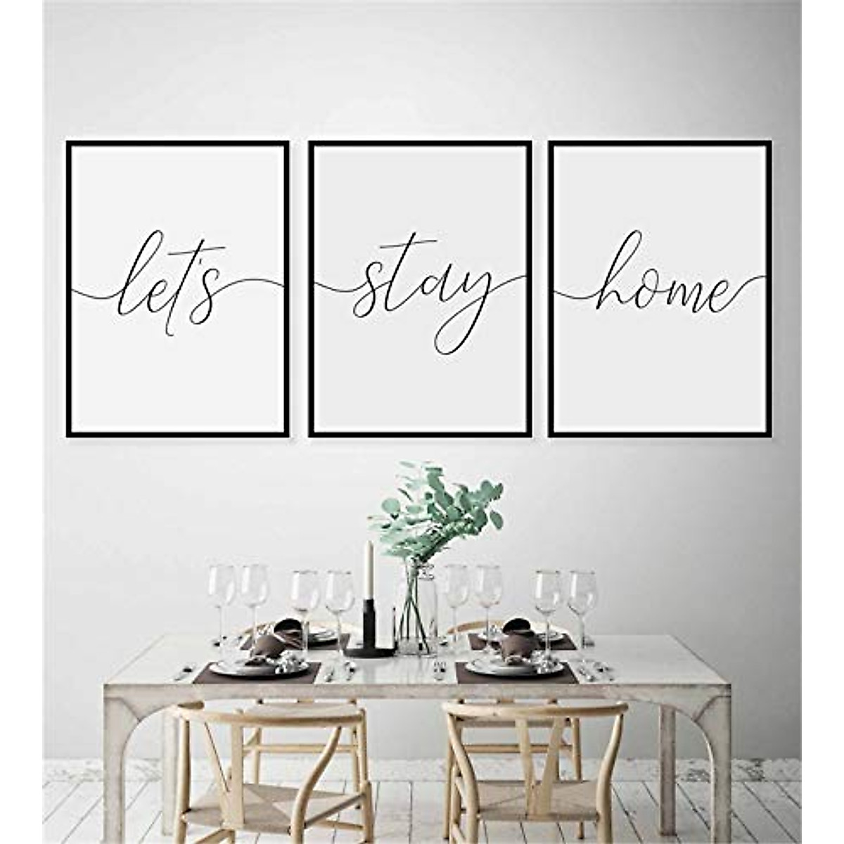 NATVVA Minimalist Large Canvas 3 Pieces Let's Stay Home Poster Motivational Wall Art Painting Family Quote Pictures Gifts Artwork for Office Home Decor Framed Ready to Hang