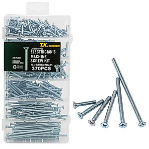 T.K.Excellent Flat Head Phillips #6-32 Electrician's Machine Screw Kit,370 Pcs Assorted Screws, Wall Plate Screws, Outlet Screws