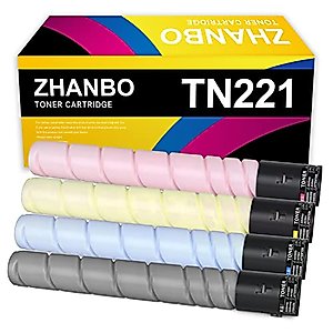ZHANBO TN221 Remanufactured Toner Cartridge Replacement for Konica Minolta bizhub C227, C287, TN-221K, TN-221C, TN-221M, TN-221Y (Black, Cyan, Yellow, Magenta, 4-Pack)