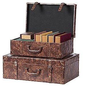 Vintiquewise Suitcase Storage Trunk with Faux Leather Set of 2