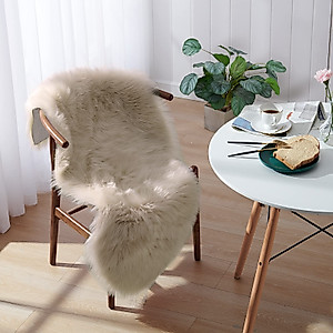 Small Faux Fur Rug 2x4 ft Ultra Soft Sheepskin Rug Chair Sofa Cover Seat Pad, Beige Fluffy Shag Rug for Bedroom Nursery Kids Room, Luxury Shaggy Rug Fuzzy Plush Floor Carpets