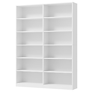 FACBOTALL Bookshelf and Bookcase, 6-Tier Double Wide Bookshelves,Freestanding Display Storage Shelves, Tall Bookcases for Home Decor Bedroom, Living Room, Home Office,White