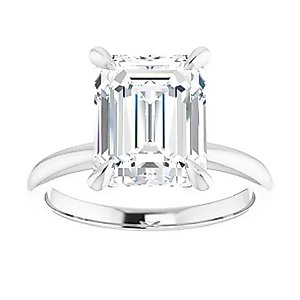 10K Solid White Gold Handmade Engagement Rings, 4 CT Emerald Cut Moissanite Diamond Solitaire Wedding/Bridal Rings for Women/Her, Minimalist Anniversary Ring Gifts (4.5)
