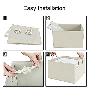 TOPIA HOME Closet Organizers and Storage Bins for Shelves, 3-Pack Foldable Storage Baskets for Organizing with Rope Handles, Collapsible Fabric Cube Organization Boxes, Large, Beige, TP02Y