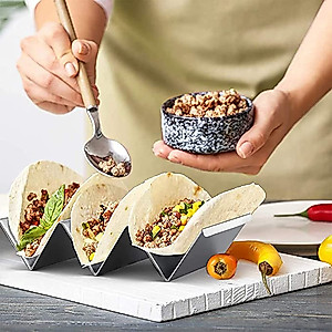 Taco Holder Stand - Set of 3 - Grill Safe Oven Trays 304 Stainless Steel Taco Racks with Handles - Fill & Serve Tacos With Ease - Taco Plate