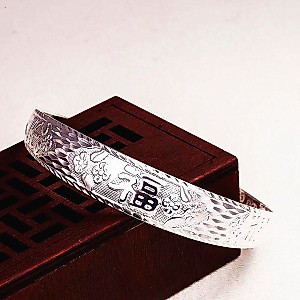 Retro 925 Sterling Silver Plated Chinese Happiness Carved Bangle Bracelet (JD5055)