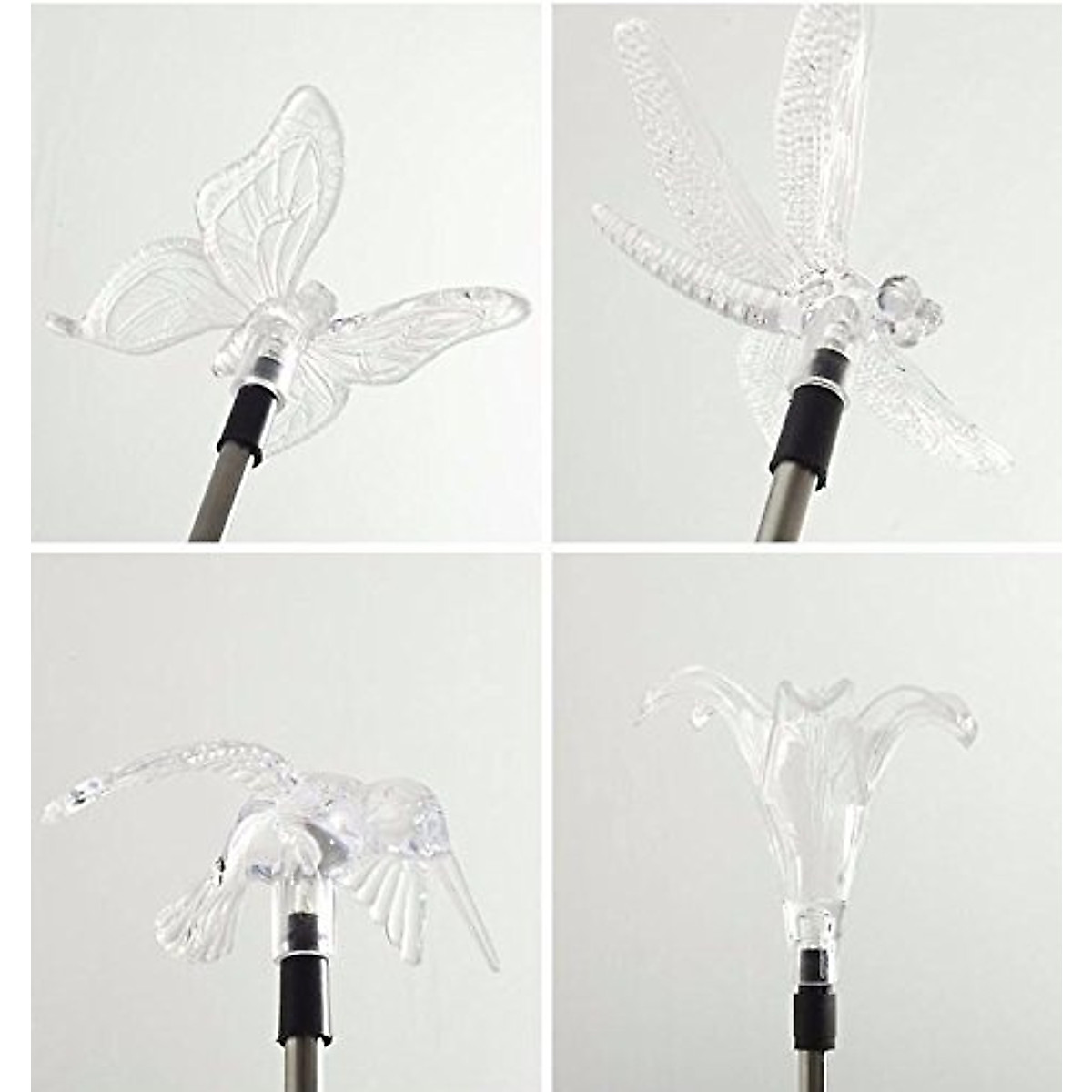 Solaration KB1041 Solar Stake Flower, Hummingbird, Butterfly and Dragonfly Garden Stake Lights, Four Pieces Set