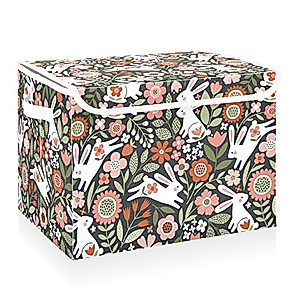 CaTaKu Woodland Rabbits Storage Bins with Lids Fabric Large Storage Container Cube Basket with Handle Decorative Storage Boxes for Organizing Clothes Shelves