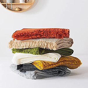 R.SHARE Soft Knit Waffle Throw Blanket for Couch Bed with Tassel, Thin Knitted Lightweight Cozy Woven for Sofa Travel, Cute Women Men, Big Twin Size, 60x80 inches, Black and White