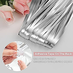2 Pack Foil Curtain Backdrop Silver Metallic Tinsel Foil Fringe Curtains Photo Booth Props for Birthday Wedding Engagement Baby Shower Bachelorette Christmas Holiday Celebration Party Decorations