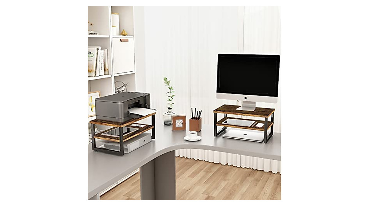 Ekisemio 2-Tier Monitor Stand Riser, Wood Desk Organizer Stand for ...