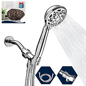 FREZZEL High Pressure Shower Head With Handheld Spray 6 Settings - Handheld Shower Heads with 60 Inches SS Hose and Adjustable Bracket - Removable shower head [4" Chrome]