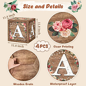 Floral Baby Shower Box Birthday Party Decoration Balloon Blocks First Birthday Centerpiece Decor for Girls Wood Grain Base Gender Reveal Party Supplies (Floral-Box-01)…