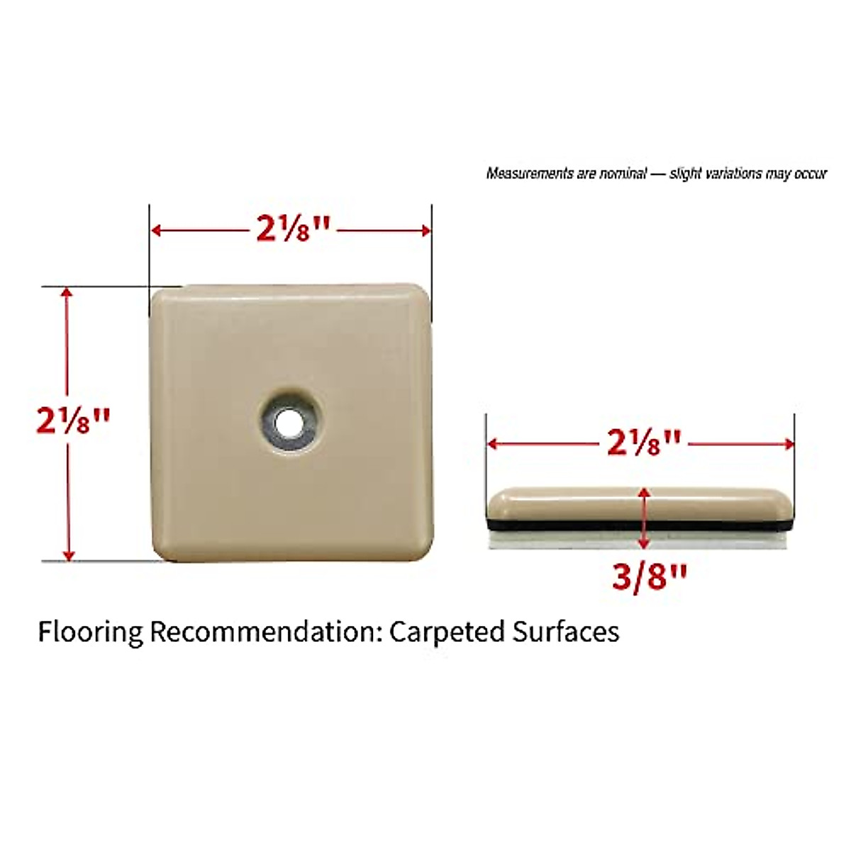 Shepherd Hardware 9244 2-1/8-Inch Square, Adhesive Slide Glide Furniture Sliders, 4-Pack , Beige