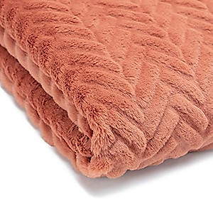 Chanasya Soft Faux Fur Embossed Throw Blanket - Solid Color Fuzzy Double Layered Super Soft Cozy Plush Elegant Burnt Orange Throw - for Bed Couch and Living Room (50x65 Inches) Rust Blanket