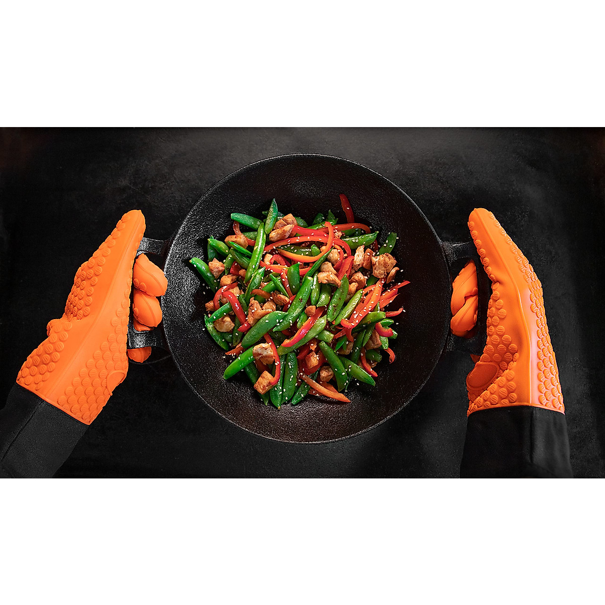 Blackstone 3019 Silicone BBQ Gloves (Pair) with Fingers Heat, Water Resistant, Food Grade Barbeque Mitts for Grill, Smoker, Griddle, Fryer, Cooking, Baking, Fire Pit, Camping, Unisex, Orange