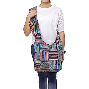 THE COLLECTION ROYAL Bohemian Patchwork Crossbody Purse - Hippie Ethnic Vintage Tribal Inspired Handbag (Blue)