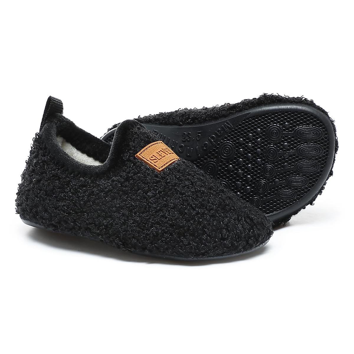 ditont Toddler Slippers Non-Slip Lightweight Indoor Winter Fuzzy Warm Kids Grip First Walking House Home Floor Shoes for Boy Girl (dt191005Black19)