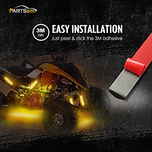 Partsam 4'' Amber Flexible Motorcycle LED Turn Signal Tail Third Brake Lights Bar Strip, IP68 Waterproof Universal Motorcycle LED Tail Brake Running Light Bar for Motorcycle Trailer ATV, 2Pack