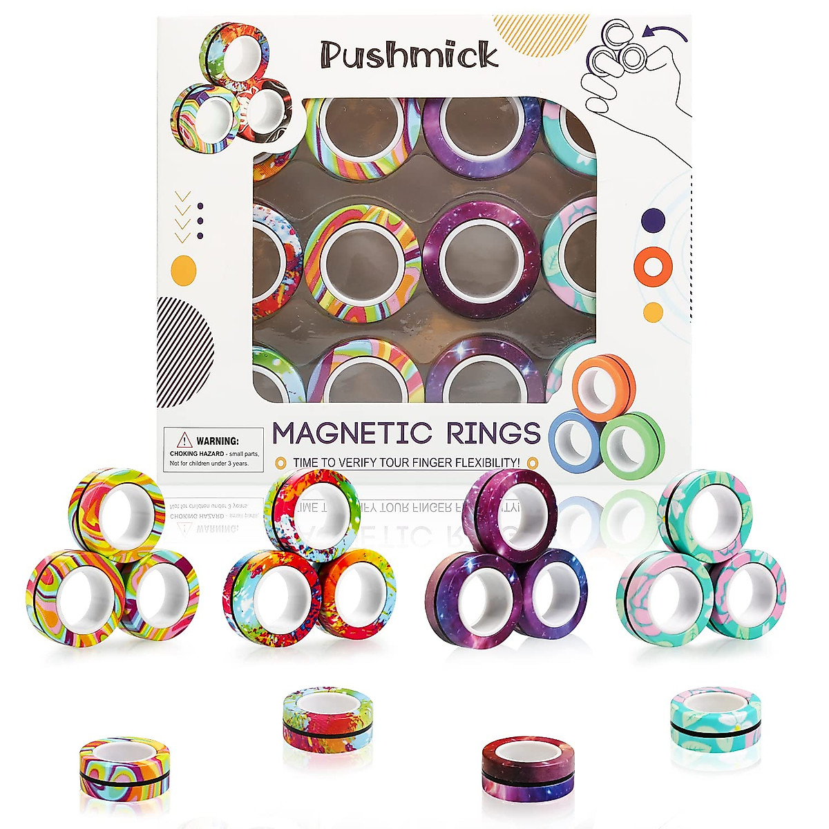 Pushmick 9 Pcs Finger Magnetic Rings Fidget Toys, Colorful Magnet Rings, Great Fidget Rings for Training Relieves Reducer Autism Anxiety.