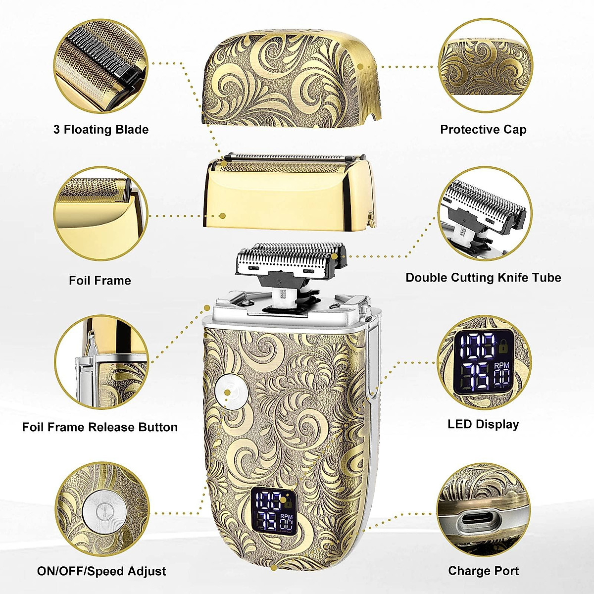 GSKY Electric Razor, Double Foil, Foil Shavers for Men,2 Speeds,Electric Shavers for Men,Beard Trimmer with 2 Foil,Cordless Barber Shaver Beard Trimmer,Barber Supplies Gifts for him