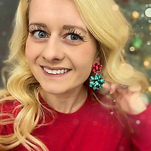 CEALXHENY Christmas Earrings for Women Festive Bow Drop Dangle Earrings Gift Stud Earrings Set for Women (A Red+Green)