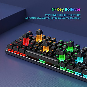 Mechanical Gaming Keyboard Full Size, Bllean LED Rainbow Backlit Ultra-Slim Wired Keyboard with Blue Switches, Full-Key Rollover, Ergonomic Water-Resistant USB Keyboard for Windows Mac Gaming