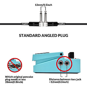 Augioth 12 Inch Guitar Patch Cable 30 CM Performance Guitar Effect Pedal Cables Straight to Angled 2Pack