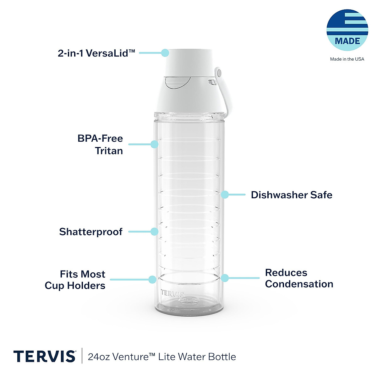 Tervis Venture Lite Marvel - Captain America Shield Grid Made in USA Double Walled Insulated Tumbler Travel Cup Keeps Drinks Cold & Hot, 24oz Water Bottle, Classic